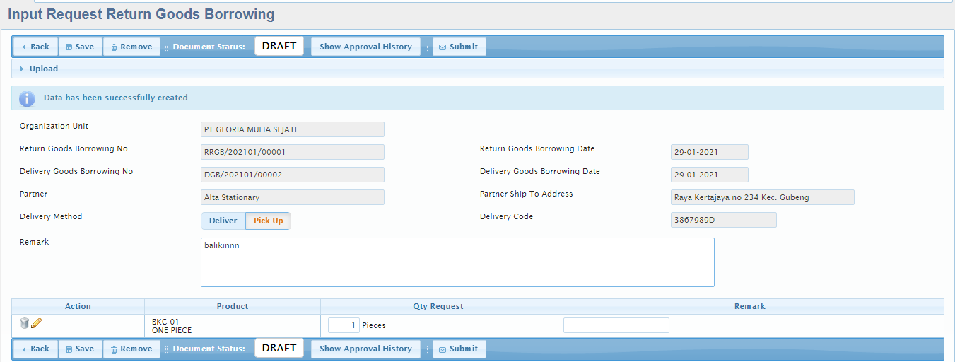 Request Return Goods Borrowing | Wiki Taskhub