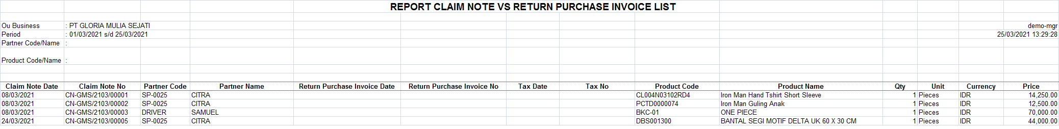 Report Claim Note vs Return Purchase | Wiki Taskhub